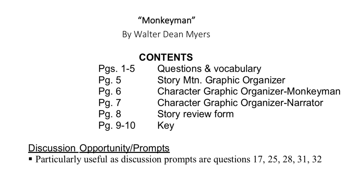 145th Street Stories - No-Prep Workbook for "Monkeyman" – ELA Hwy