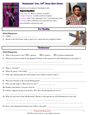 145th Street Stories: "Monkeyman" No-Prep Workbook – ELA Hwy