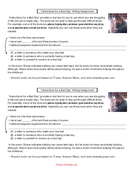 Instructions For a Bad Day by S. Koyczan: Close Reading Writing Assign ...