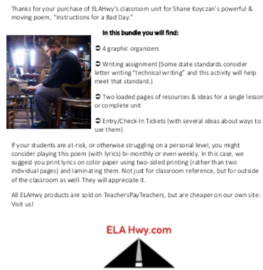 Instructions For a Bad Day by S. Koyczan: UNIT – ELA Hwy