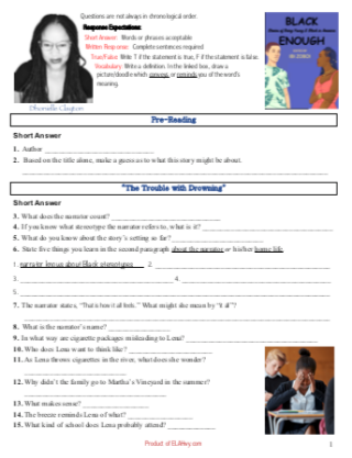 Black Enough: "The Trouble with Drowning“ No-Prep Workbook – ELA Hwy
