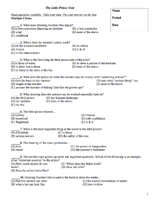 The Little Prince: Chapter Questions & Tests Bundled (save $5) – ELA Hwy