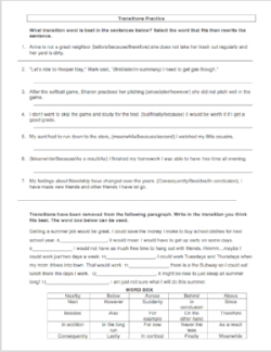 Transitional Words Worksheets: Improve Sentence Fluency – ELA Hwy