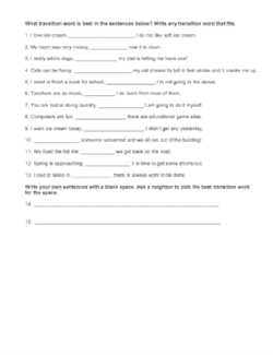 Transitional Words Worksheets: Improve Sentence Fluency – ELA Hwy