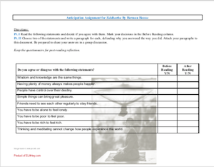 Siddhartha by Herman Hesse: Anticipation Activity / Pre-Reading Exerci ...