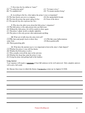 The Little Prince: Test 3, Chapters 20-27 – ELA Hwy