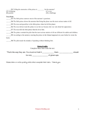 The Little Prince: Test 1, Chapters 1-9 – ELA Hwy