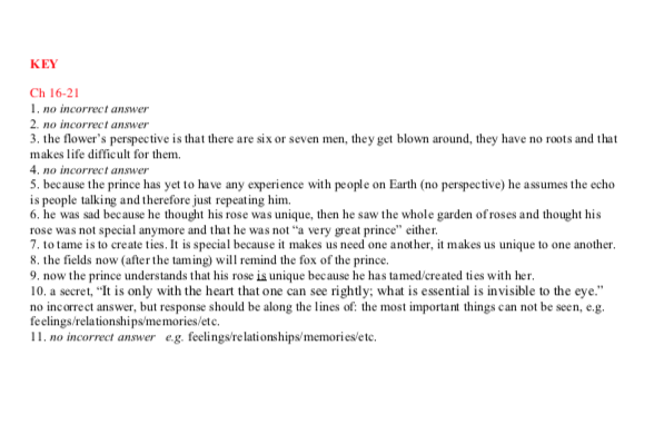 The Little Prince: Ch. 16-21 Questions – ELA Hwy