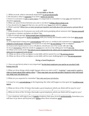 Life Skills: Going to Work Worksheets – ELA Hwy