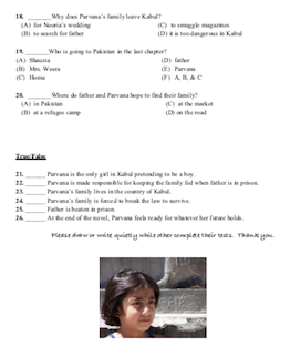 The Breadwinner by Deborah Ellis: Test – ELA Hwy