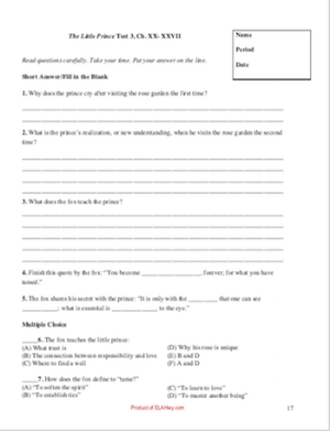The Little Prince: Test 3, Chapters 20-27 – ELA Hwy