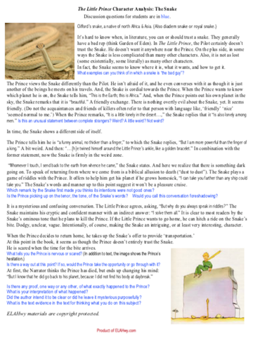 The Little Prince: In Depth Character Analysis – The Snake – ELA Hwy