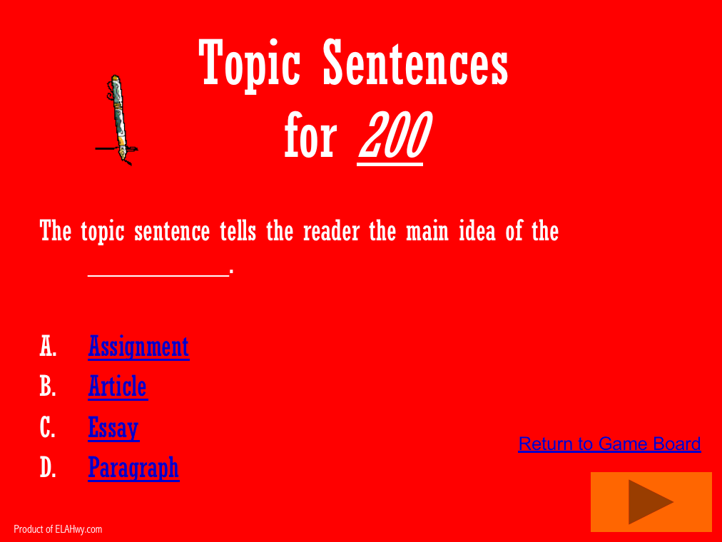 Body Paragraphs Trivia Game: Interactive! Kids love it – ELA Hwy